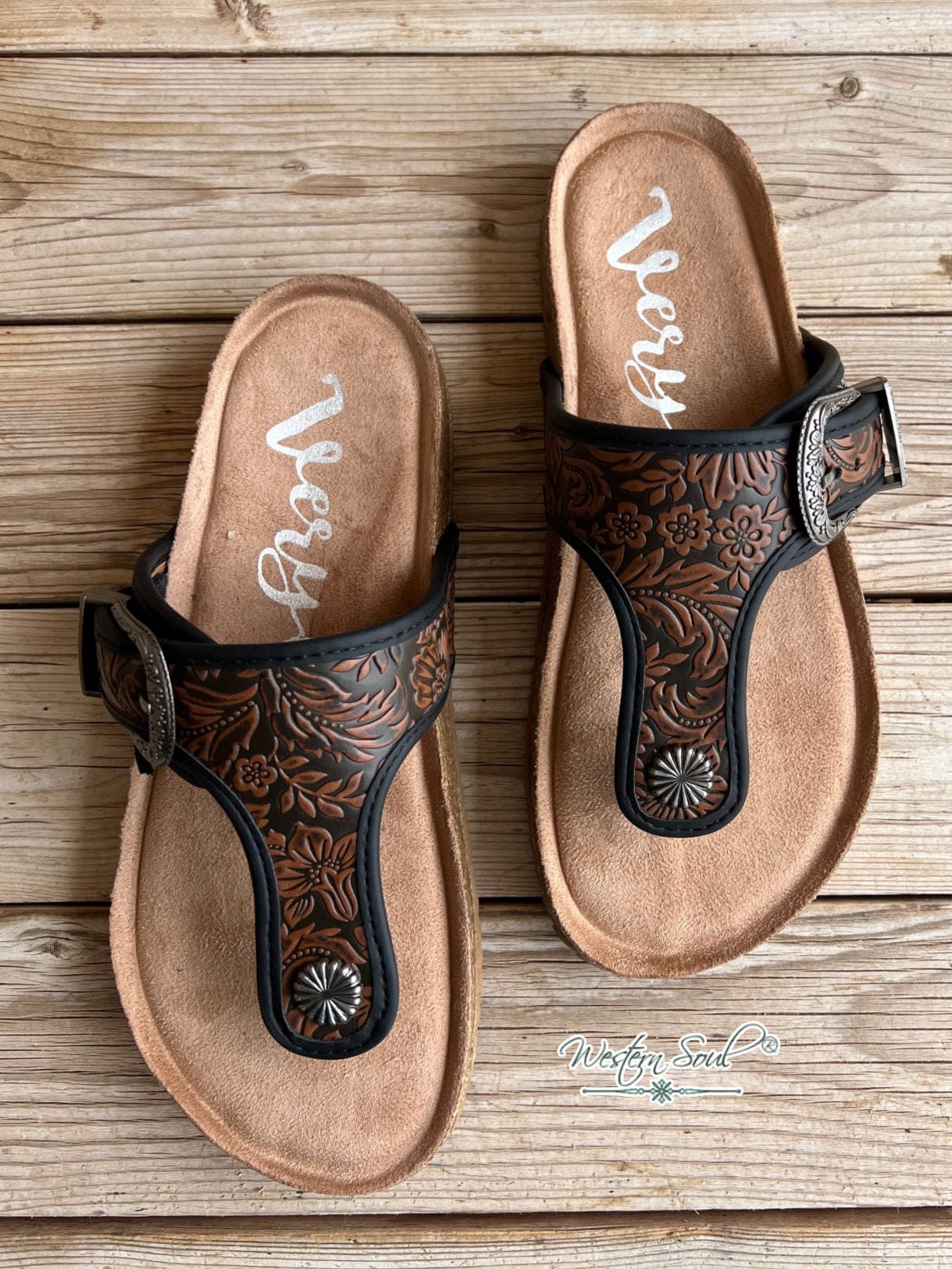 Texas Tooled Sandal Slip-On | Western Style Comfortable Sandals for ...