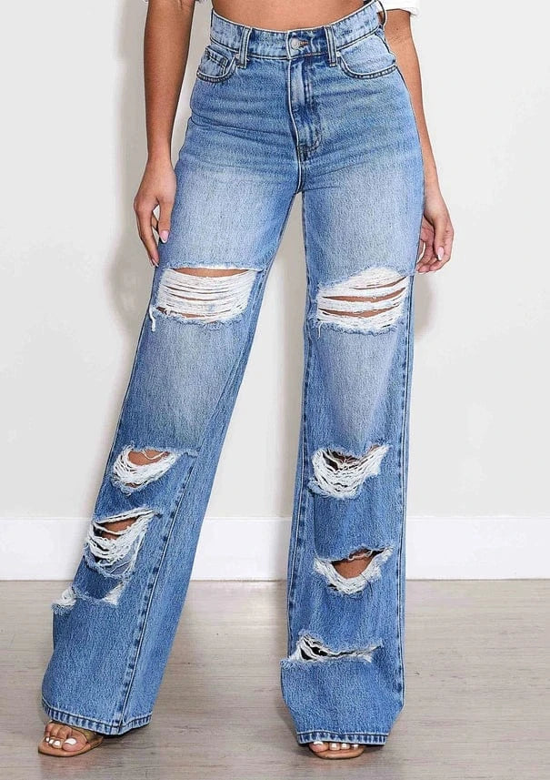 High-Rise Distressed Wide Leg Jeans – Western Soul®